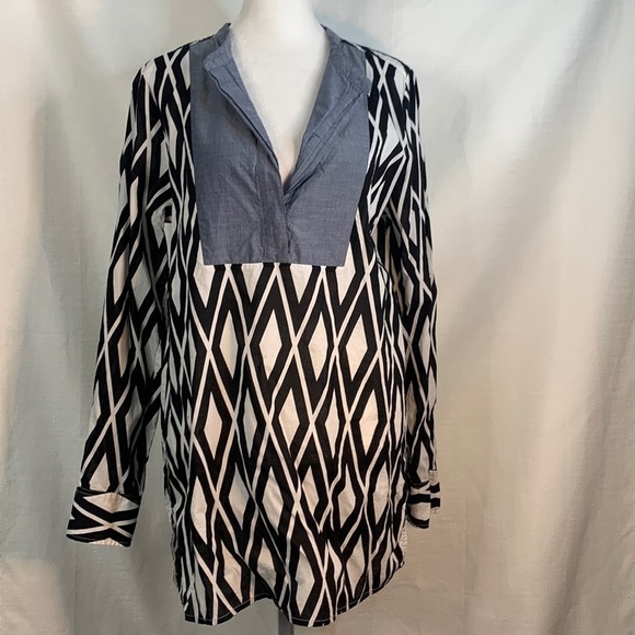 J. Crew Factory | Tops | J Crew Black White Split Collar Tunic | Poshmark
